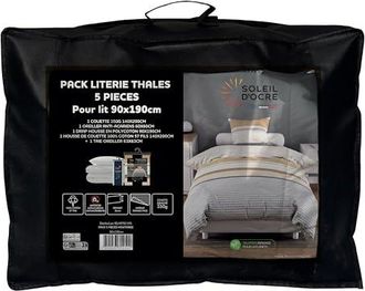 Soleil d'Ocre Bettbezug und Bettwäsche, 5-teilig, Thales, Senfgelb, für Bett mit 90 x 190 cm