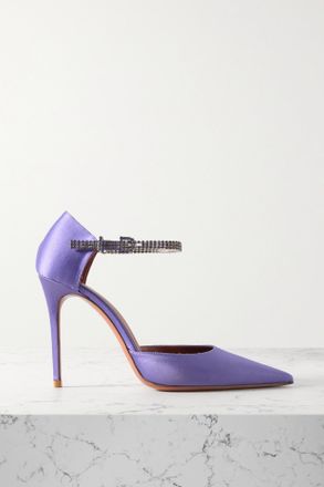 Amina Muaddi Escarpins En Satin &Agrave; Cristaux Ursina - Violet