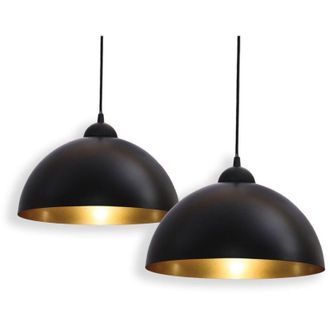 B.K.Licht B.k.licht - Suspension design lustre vintage noir-dor&eacute; luminaire plafond cuisine lot de 2 E27