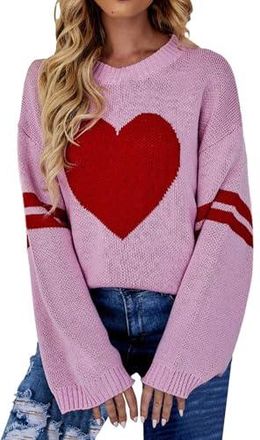 Generic Pull damour pour la Saint-Valentin - Grande taille - Haut &agrave; manches longues - Coupe ample - Doux et confortable - Imprim&eacute; coeur - Pull chaud pour femm