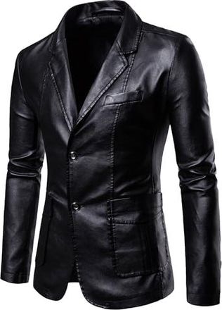 Generic Blazer classique en cuir dagneau &agrave; 2 boutons pour homme - Style quotidien simple et d&eacute;contract&eacute; - En cuir synth&eacute;tique, Noir B1, 5XL
