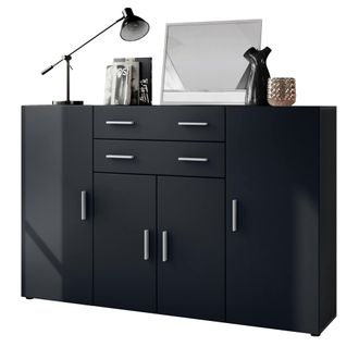 Vladon Highboard Aron Anrichte mit 2 Schubladen und 4 T&uuml;ren mit insgesamt 8 F&auml;cher dahinter, Anthrazit matt/Schwarz matt (166,5 x 106,5 x 35 cm)