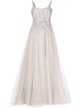 Jenny Packham Verzierte Robe mit eckigem Ausschnitt - Silber