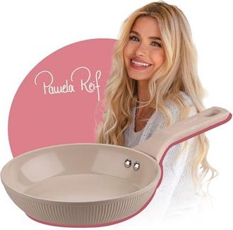 Fackelmann Fackelmann x Pamela Reif Bratpfanne - Ø 20 cm, Aus geschmiedetem, recycelten Aluminium in Pastell Beige, keramische, PFAS-freie Beschichtung, hitzebes