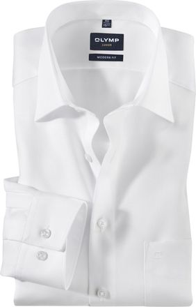 Olymp Herren Oberhemd Langarm Luxor,Natté,modern fit,New Kent,Weiss 00,46