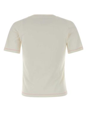 Ganni Womens Ivory Stretch Cotton T-Shirt Egret Exterior: Elastane Maglie T-shirts And Polos