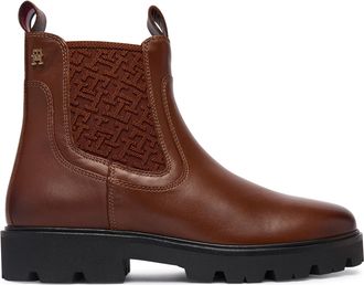 Tommy Hilfiger Klassische Stiefeletten Tommy Hilfiger Th Monogram Leather Chelsea Boot FW0FW09562 Braun