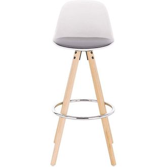 Woltu Woltu - Tabouret de Bar en Similicuir Si&egrave;ge de Cuisine Pied en bois avec Repose-Pied, Gris+Blanc