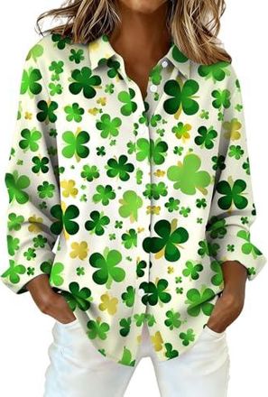 Generic Chemisiers en satin Lucky Clover pour femme - Haut de la Saint-Patrick &agrave; manches longues - Col en V - Doux et &eacute;l&eacute;gant - Col en V, vert clair, XXL