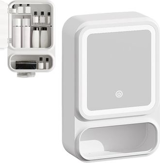 Generic Wandmontierter Badezimmerschrank - Schrank mit Spiegel f&uuml;r Badezimmer, magnetische Antibeschlag-T&uuml;r mit LED-Leuchten f&uuml;r Shampoo, Duschgel, Seife und 