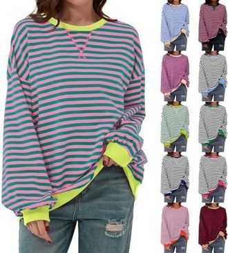 Generic Sweat-shirt ample rayé confortable et élégant pour femme surdimensionné décontracté printemps automne sweatshirts décontractés, 1 pièce., M
