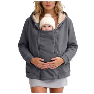 Generic Veste de maternit&eacute; 2 en 1 pour femme - Polaire dhiver avec fermeture &eacute;clair - Manteau &eacute;pais avec capuche, gris fonc&eacute;, 5XL