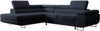 Selsey Stevil - Ecksofa L-Sofa mit Schlaffunktion, Bettkasten, Ottomane links, Veloursbezug Dunkelblau - Selsey