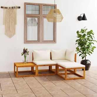vidaXL Vidaxl Set Divani Da Giardino 4 Pz Con Cuscini Crema In Legno