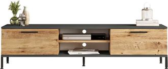 Hanah Home Stylish TV Unit, Atlantic Pine & Anthracite, 160 cm x 39.1 cm x 35 cm | 100% Melamine Coated Particle Board, 18 mm Thick | Modern Design for Living Ro