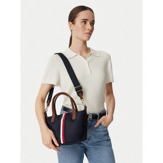 Tommy Hilfiger Handtasche Tommy Hilfiger Popette Mini Tote Corp AW0AW19025 Dunkelblau
