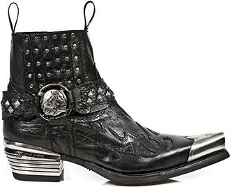New Rock Boots 7950P-S1 Botte en Métal Clouté Western Goth Strap Avec Tête de Mort Noire 6.5