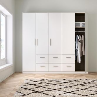 KIYDOO home24 Drehtürenschrank II 226 x 210cm Weiß/Alpinweiß