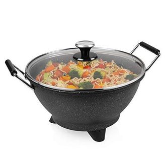 Princess Stir-Fry Elektro-Wok - 1400 Watt, 7 Liter, 35 cm Durchmesser, Regulierbarer Thermostat, Marmorbeschichtung, Schwarz, 162389