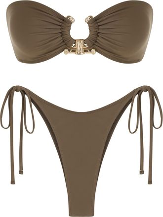 Zaful Glitzerndes Metallic-Bikini-Set f&uuml;r Damen, hoch geschnitten, 2-teilig, Badeanzug, Glitzer, tiefer Kaffee, Gr&ouml;&szlig;e S