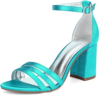 Generic Chaussures De Mariage Sandales À Bout Ouvert Chunky Heels pour Femmes Mariée High Heels Eté Talon Soirée Chaussures 8Cm,Blue Green,40 EU