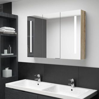 vidaXL Armoire de salle de bain à miroir led 89x14x62 cm chêne Vidaxl