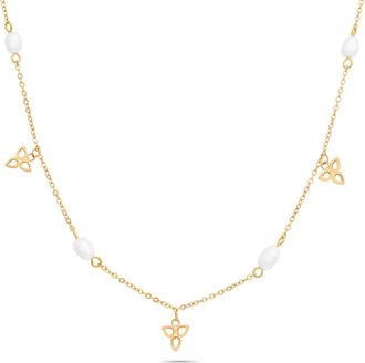 Tamaris Necklace - Halskette mit Zirkoniasteine- und Bl&uuml;tenanh&auml;ngern - IP Gold - Ankerkette verstellbar bis 45 cm - wasserfest & hautfreundlich