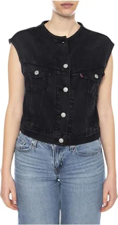 Levi's Femme, Vestes, Noir, Taille: 36 FR Collarless Shrunken 90S Vest