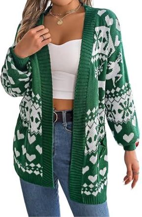 Generic Cardigan de No&euml;l pour femme - Cardigan d&eacute;contract&eacute; en forme de flocon de neige avec poche - Pull dautomne tendance - Streetwear - Vacances quotidienne