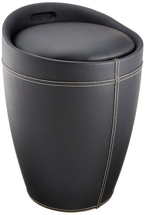 WENKO Badhocker Mod. Candy Leder Optik Schwarz, Hocker mit Stauraum f&uuml;r das Badezimmer und Wohnzimmer, integrierter W&auml;schesammler, ABS-Kunststoff, BPA-frei,
