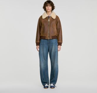 Sandro Blouson zipp&eacute; peau lain&eacute;e