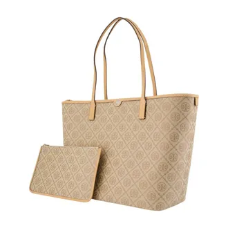 Tory Burch Womens T-Monogram Zip Shopper Bag Leather Beige Calfskin Totes-shopping-bags