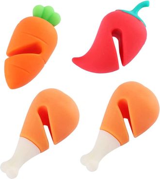 NUOBESTY Silikon &Uuml;berkochstopper 4 St&uuml;ck Lebensmittelecht Auslaufsicher Topfdeckelhalter In Karotten Chili und H&auml;hnchenkeulen Form f&uuml;r K&uuml;chen Dampfauslass