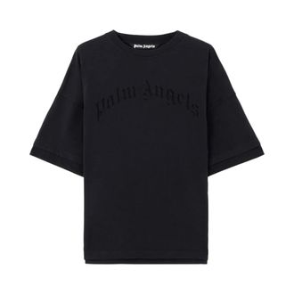 Palm Angels Homme, Tops, Noir, Taille: L T-Shirt Double &Eacute;paisseur Logo Courbe