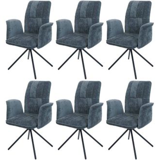 Hhg 6er-Set Esszimmerstuhl 433, drehbar Armlehne Auto-Return, Stoff/Textil Chenille (340g/m&sup2;) &Ouml;ko-Tex blau-gr&uuml;n