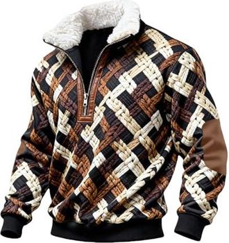 Generic DENGJIAMY Sweat-shirt à col en polaire pour homme - Chemise patchwork tendance à manches longues - Grande taille - Pull tendance classique vintage ave