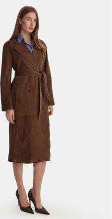Marella Leder-Mantel Oblare 2613441091 Braun Regular Fit