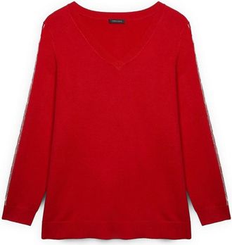 Fiorella Rubino Femme, Pulls, Rouge, Taille: 40 FR Pull &agrave; Col en V avec Ornements en Strass