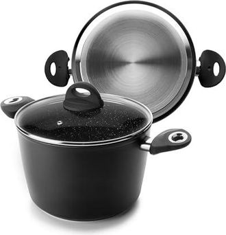 Ibili Kochtopf Natura mit Glasdeckel, 24 cm, Anti-Haft-Beschichtung im Steinstil, geeignet für Induktion