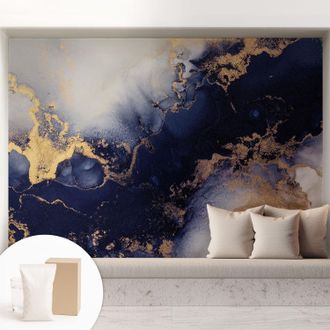 Tulup Carta Da Parati - Non Tessuto - Con Colla Inclusa - Per Interni - Ecologica - Con Ingresso - Soggiorno Onde Blu Navy 208x146 Cm