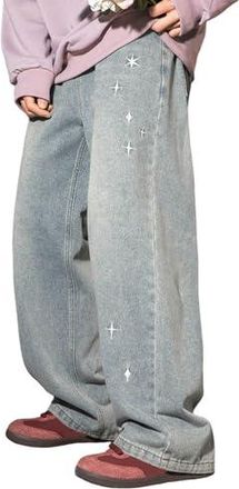 Generic Jean Homme Jeans Homme Jean Homme Regular Confortable Classique Lavage Ancien Broderie Semi &Eacute;lastique - Texture Loose, Coupe Droite, Style Vintage D&eacute;c