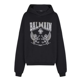 Balmain Homme, Sweatshirts et sweats &agrave; capuche, Noir, Taille: M Sweat &agrave; capuche avec broderie de cristaux