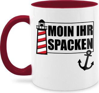 Shirtracer Tasse Tassen 325ml - Statement - Moin ihr Spacken Leuchtturm - 325 ml - Bordeauxrot - kaffeetassen nordsee kaffetassen spr&uuml;che statements spacken. fan