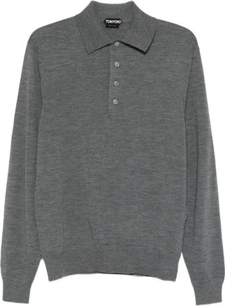 Tom Ford Homme, Tops, Gris, Taille: XL T-shirt Gris Luxueux avec Boutons en Nacre