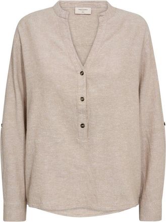 Freequent Langarmbluse FQLAVA-SHIRT Leinenmix, mit V-Ausschnitt geschlitzt