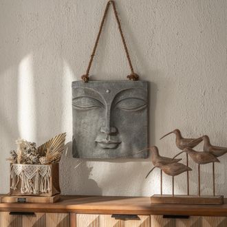 Wall-Art 3D Buddha Wandbild Steinoptik Wandskulptur asiatische Feng Shui Deko Wandschild Betonoptik Wandfigur Zen