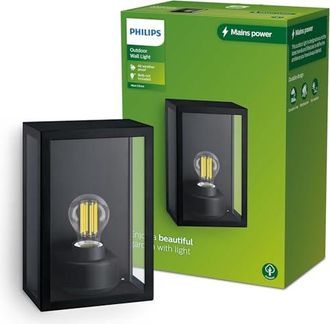Philips Alzor, Applique dextérieur carrée, noire, max. 25 W, IP44 résistant aux intempéries, ampoule non fournie