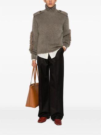 Dries Van Noten Herringbone Wool Trousers - Brown