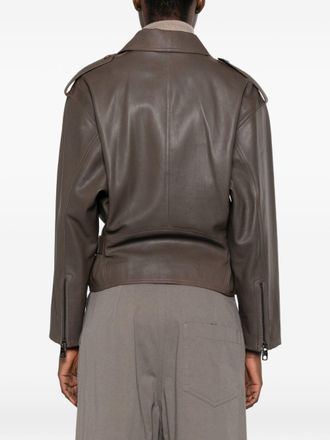 Emporio Armani Leather Notched-Lapel Leather Jacket - Brown