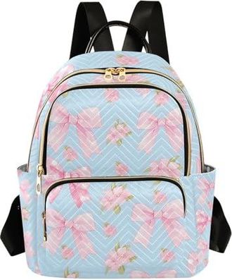 Mnsruu Mini sac à dos pour femme, fond bleu avec motif noeud papillon rose, petit sac à dos tendance pour femme, sac à dos décontracté, Multi1034, S